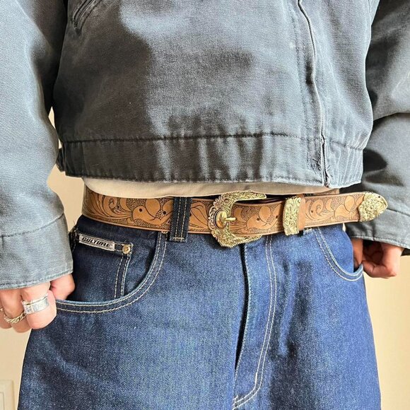 Accessories | Vintage Style Brown American Western Floral Gold Boho ...